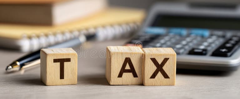 The Tax Blocks Resting beside a Calculator and Pen in a Workspace. AI ...