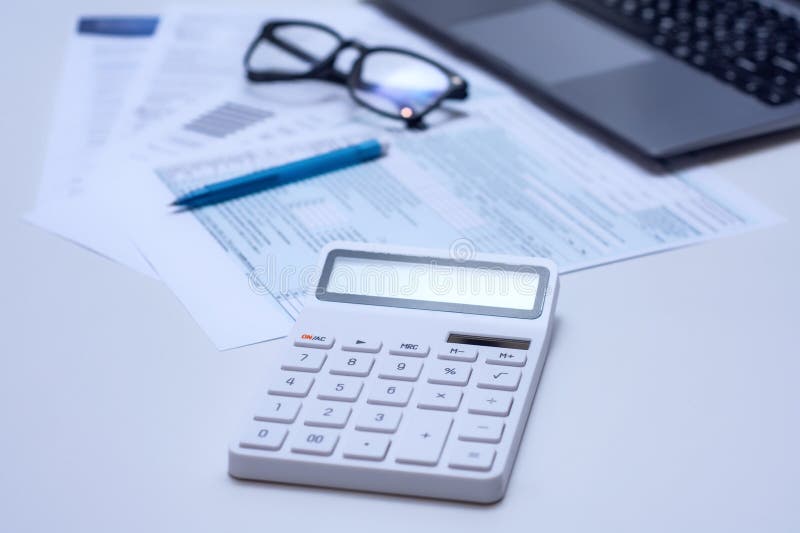 Tax Calculation Financial Planning Documents Close Up Forms Laptop ...