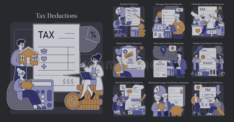 Tax Deductions. Flat Vector Illustration Stock Vector - Illustration of ...