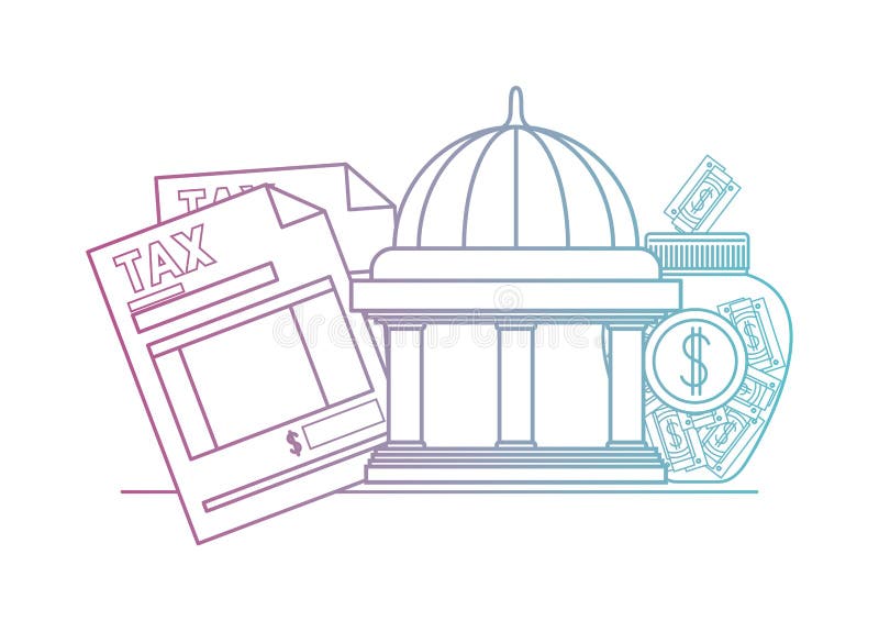 Tax Document with Bank Building and Money Stock Vector - Illustration ...