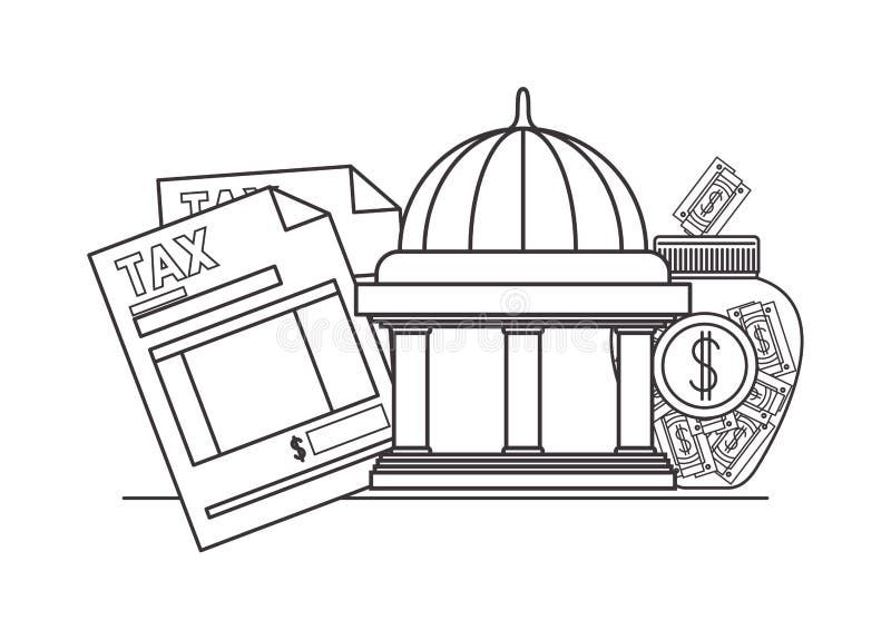 Tax Document with Bank Building and Money Stock Vector - Illustration ...