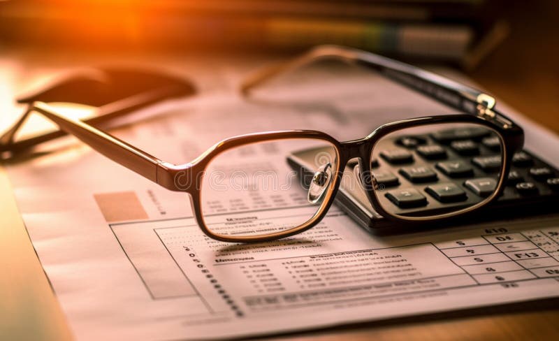 Tax Filing Made Easy: 1040 Tax Form, Calculator and Tax Goggles. Stock ...