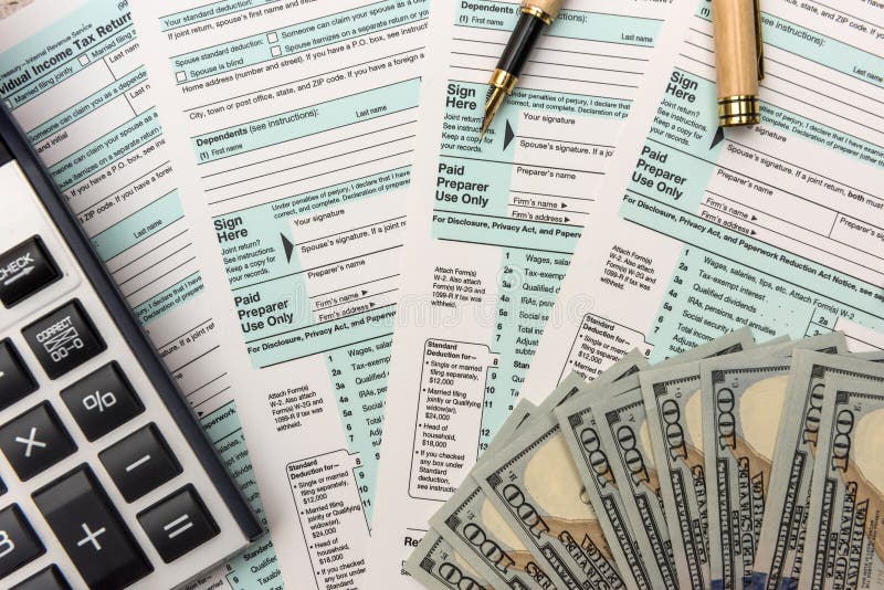 1040 Tax Form with Money and Calculator. Tax Concept Stock Image ...