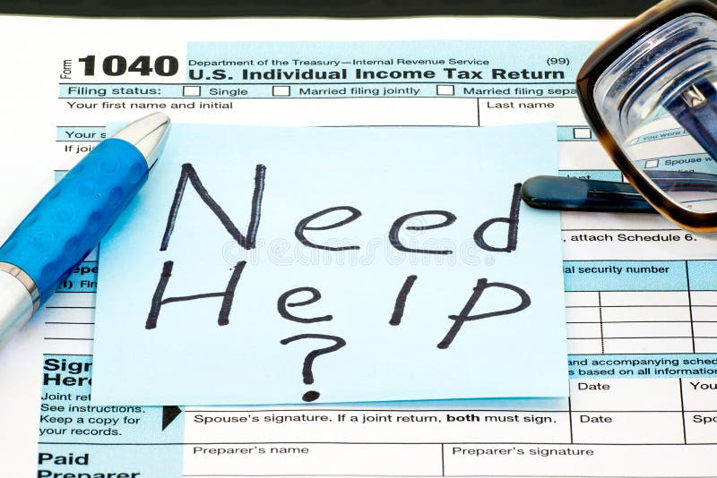 1040 Tax Form with a Pen and Glasses with a `need Help?` Note Editorial ...