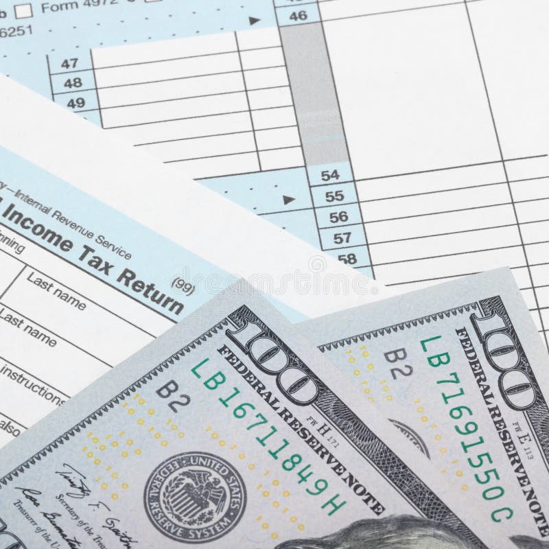 Tax Form 1040 with Two 100 Dollars Banknotes Editorial Stock Image ...
