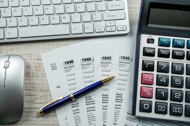 1040 Tax Forms with Pen and Computer Keyboard on Table Editorial Stock ...
