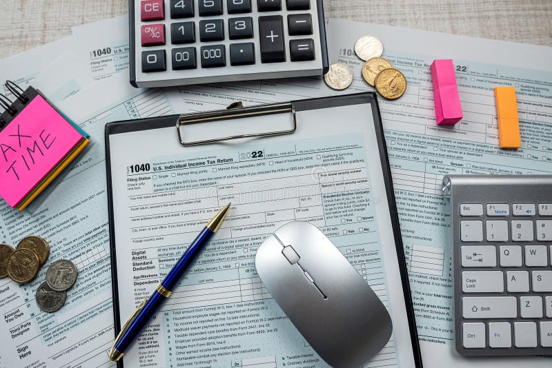 1040 Tax Forms with Pen and Computer Keyboard on Table Editorial Photo ...