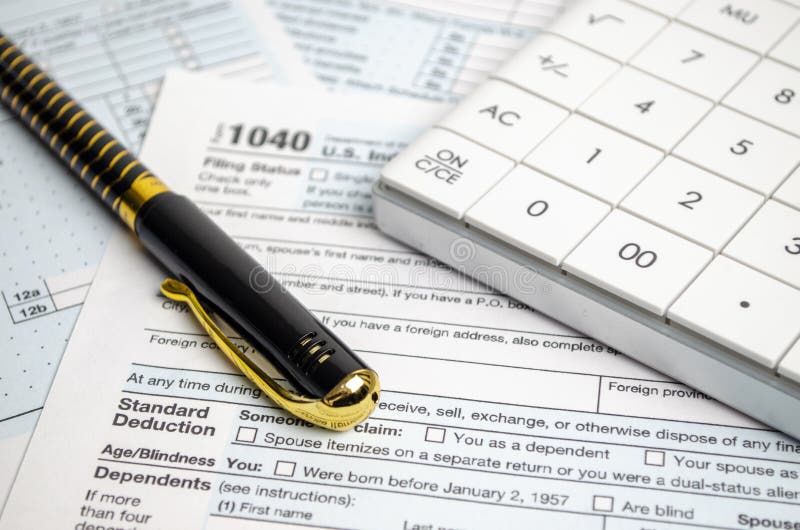 Tax Forms, Spread Sheet with Pen and Calculator Stock Image - Image of ...