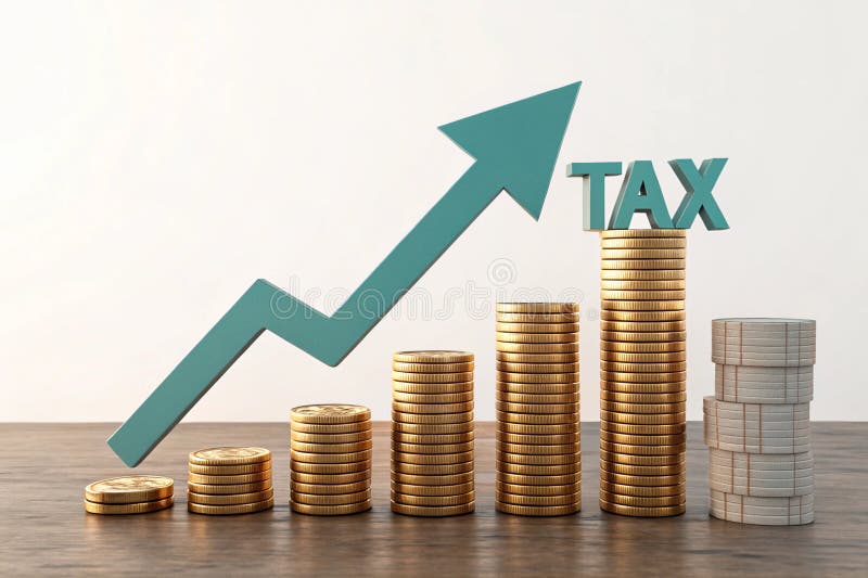 Tax Increase Concept with Rising Arrow and Coin Stacks- 3d Rendering ...