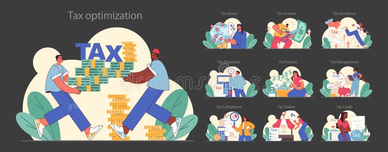 Tax Optimization Dark or Night Mode Set. Financial Efficiency ... Tax Optimization Dark or Night Mode Set. Financial Efficiency ...