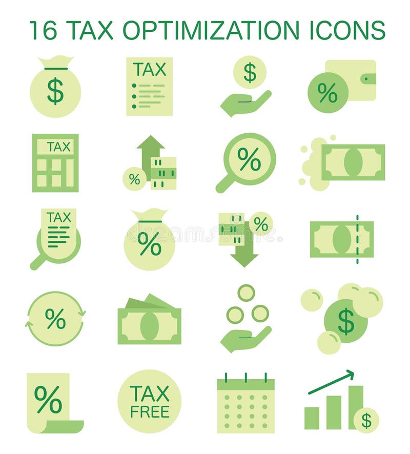 Tax Optimization Icon Set. Simple Symbols of Financial Efficiency ...