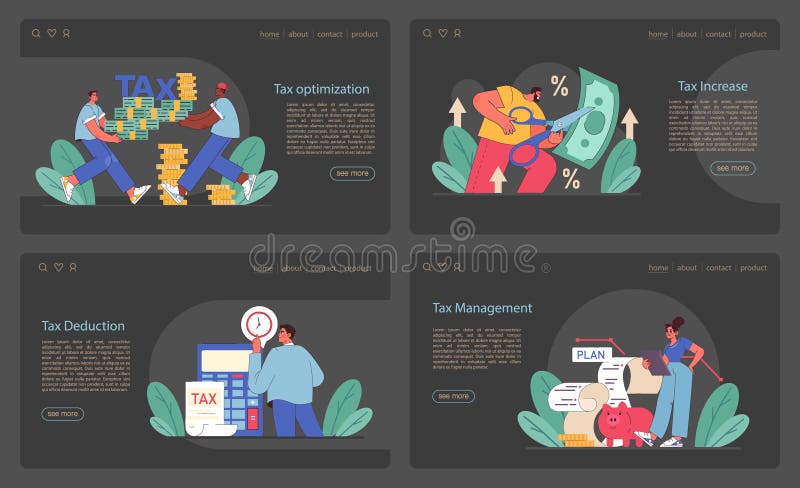 Tax Optimization Web Banner or Landing Page Dark or Night Mode Set ...