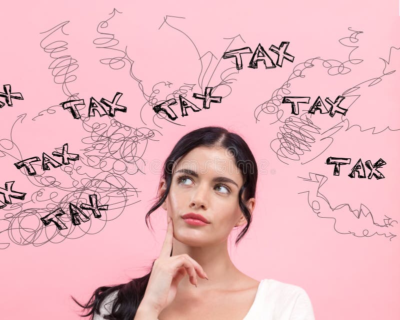 Tax Problem Theme with Young Woman Stock Image - Image of thought ...