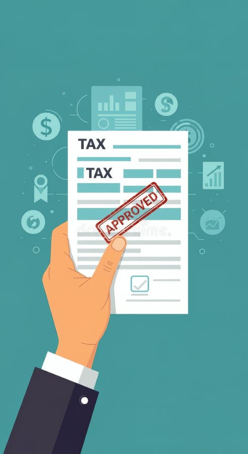 Tax Refund Approval Document in Hand with Financial Symbols and ...