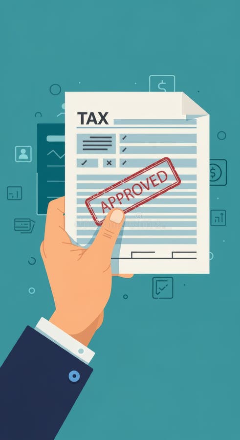 Tax Refund Approval Document in Hand with Financial Symbols and ...