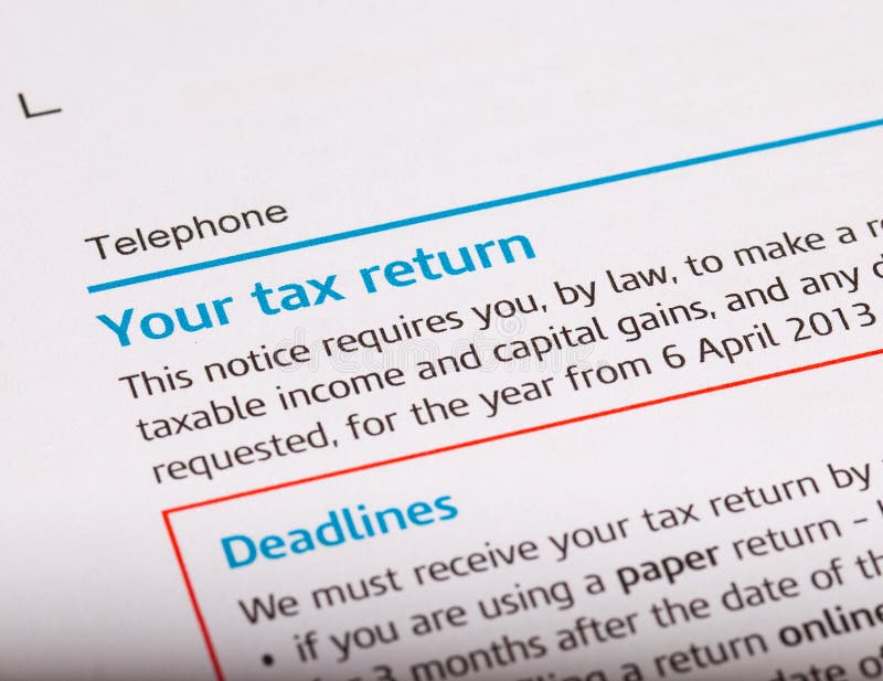 Self Assessment UK Tax Return Form Stock Photo - Image of completing ...