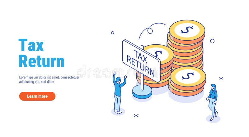 Tax Return Concept Isometric Vector Illustration. Characters Preparing ...