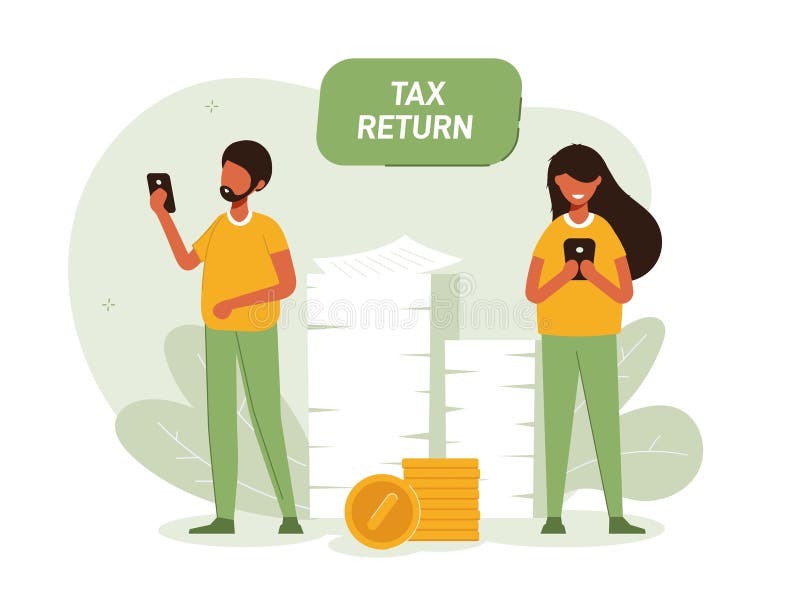 Tax Return Illustration Concept. People Issue Tax Refund Against the ...