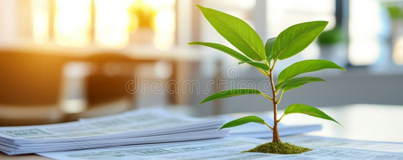 Tax Subsidy Small Green Plant Growing on Paperwork in a Bright Office ...
