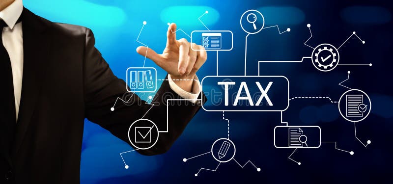 Tax theme with businessman stock photo. Image of dark - 152898910