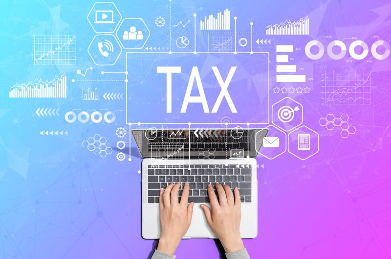 Tax Theme with Person Using Laptop Stock Photo - Image of icons ...