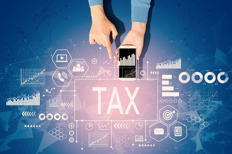 Tax Theme with Person Using a Smartphone Stock Photo - Image of ...