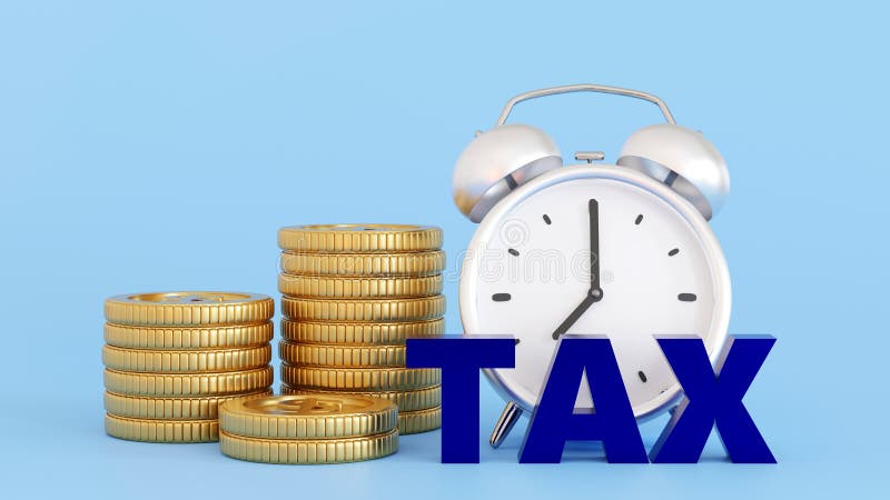 Tax Time Alarm Clock with Stack Coin, Tax Concept, 3D Rendering Stock ...