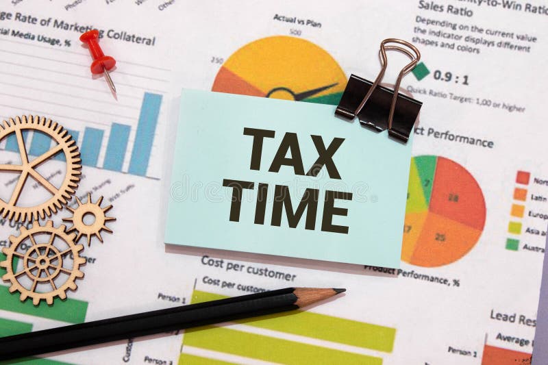 Tax Time Sticker with 1040 Tax Form Stock Photo - Image of money ...