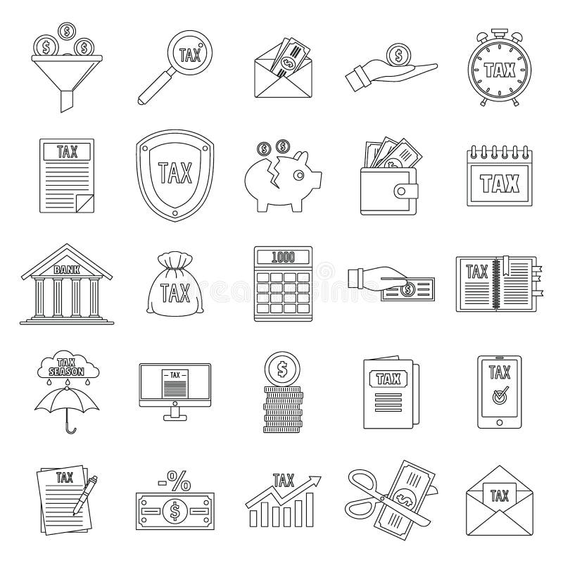 Taxes Icons Set, Outline Style Stock Vector - Illustration of ... Taxes Icons Set, Outline Style Stock Vector - Illustration of ...