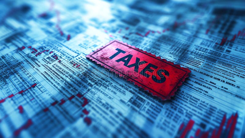 Taxes Paperwork with a Red Tag on Financial Documents, Blue Tones ...