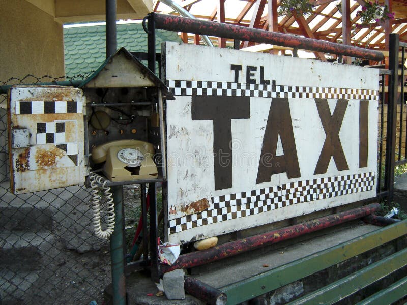 Taxi Banner and a Fix Phone To Call the Cab Stock Photo - Image of ...
