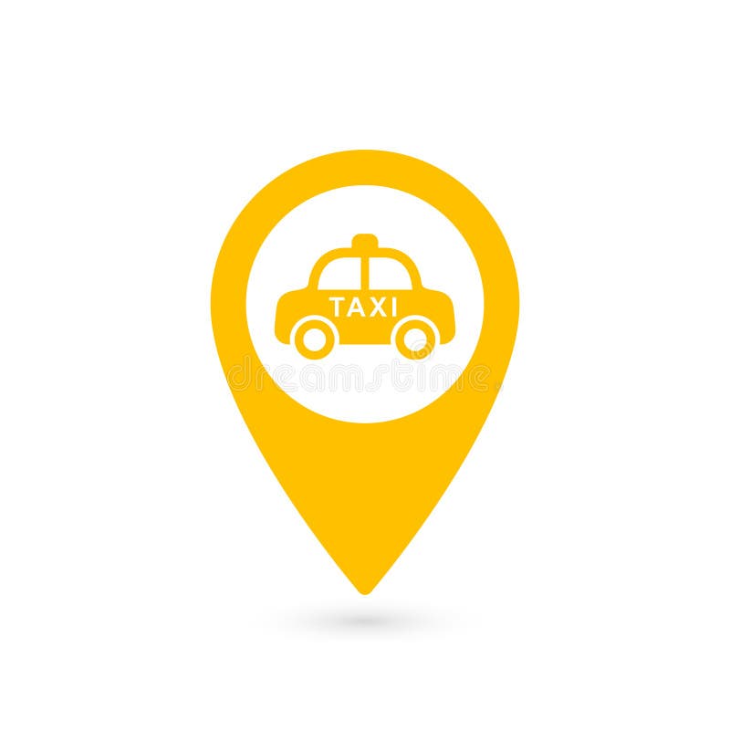 Taxi Cab Map Pointer Icon Flat Design. Vector Yellow Sign Stock Vector ...