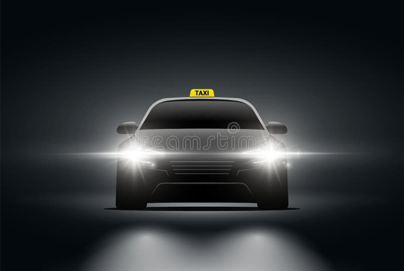 Taxi Car Front View in Dark. Vector Background Night Front View Taxi ...
