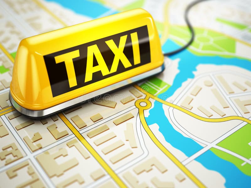 Taxi Car Sign on the City Map. Stock Illustration - Illustration of ...