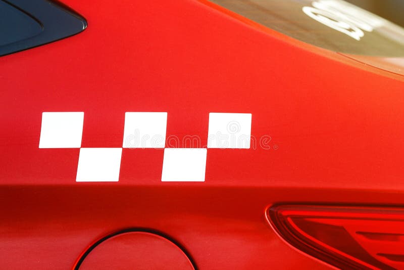 Taxi Checkered Sign Close Up on a Red Car Stock Image - Image of ...
