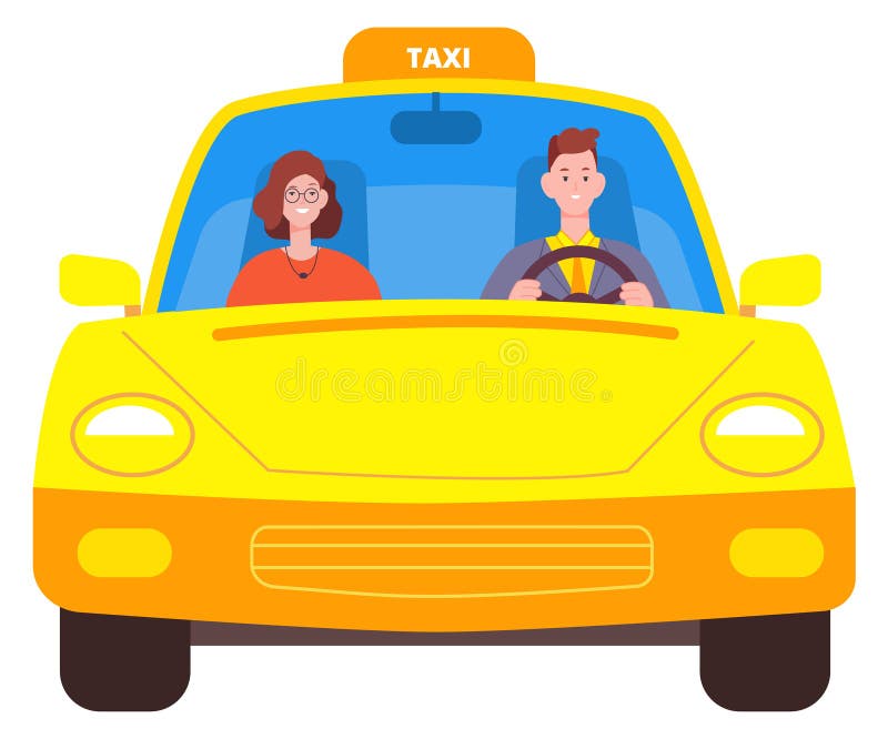 Taxi Front View. Driver and Passenger in Yellow Car Stock Illustration ...