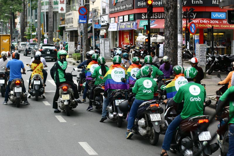 Taxi Grabbike Drivers in Traffic Vietnam 30 October 2020 Editorial ...