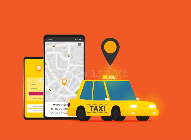 Taxi Graphic Design in Flat Style Stock Vector - Illustration of street ...