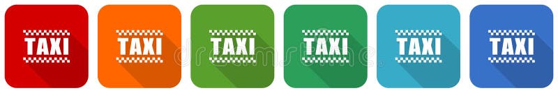 Taxi Icon Set, Flat Design Vector Illustration in 6 Colors Options for ...