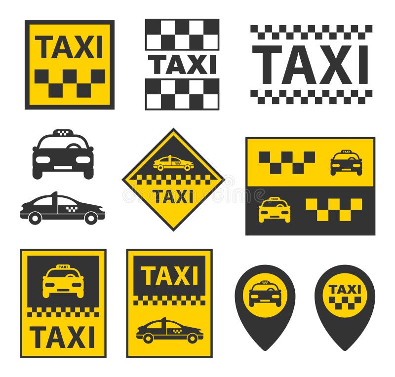 Taxi Icons Set, Taxi Service Signs in Vector Stock Vector ...