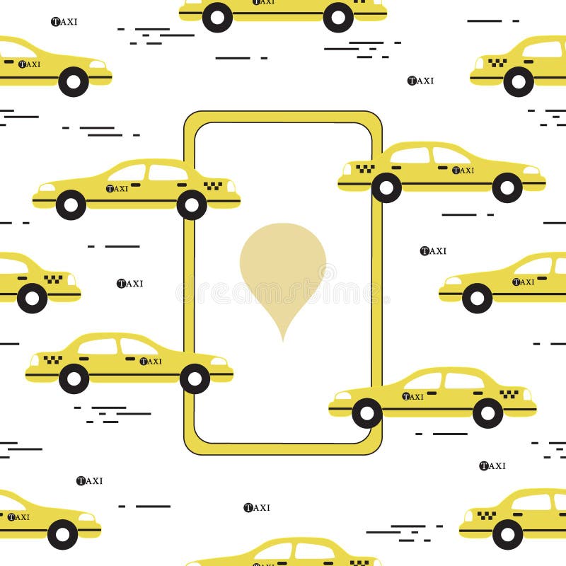 Taxi Pattern with Taxi Mobile App. Stock Vector - Illustration of ...