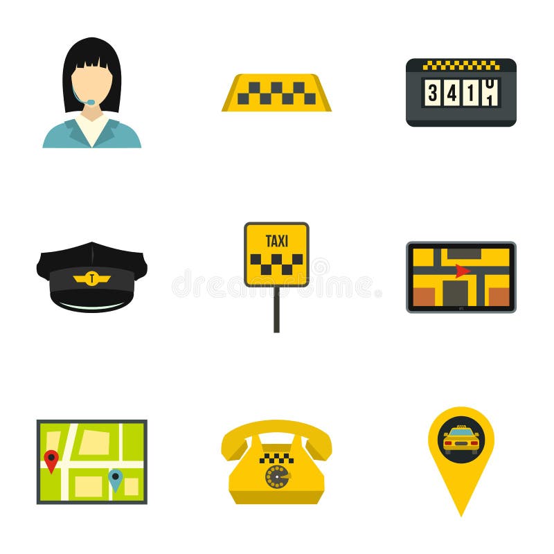 Taxi Ride Icons Set, Flat Style Stock Vector - Illustration of motor ...