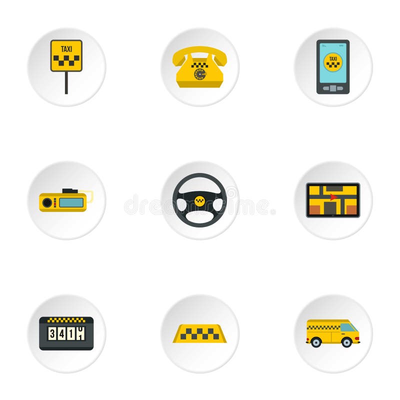 Taxi Ride Icons Set, Flat Style Stock Vector - Illustration of shape ...