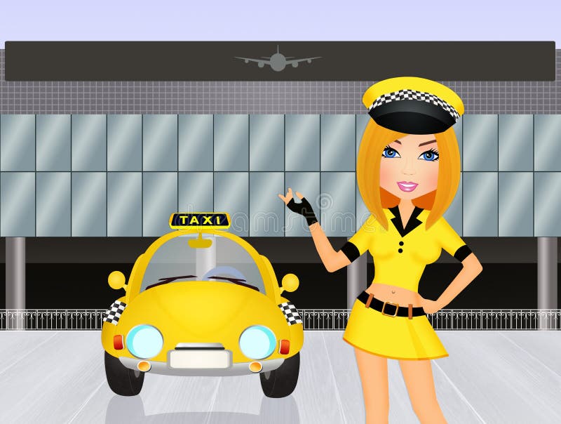 Girl Taxi driver stock illustration. Illustration of airport - 92038656