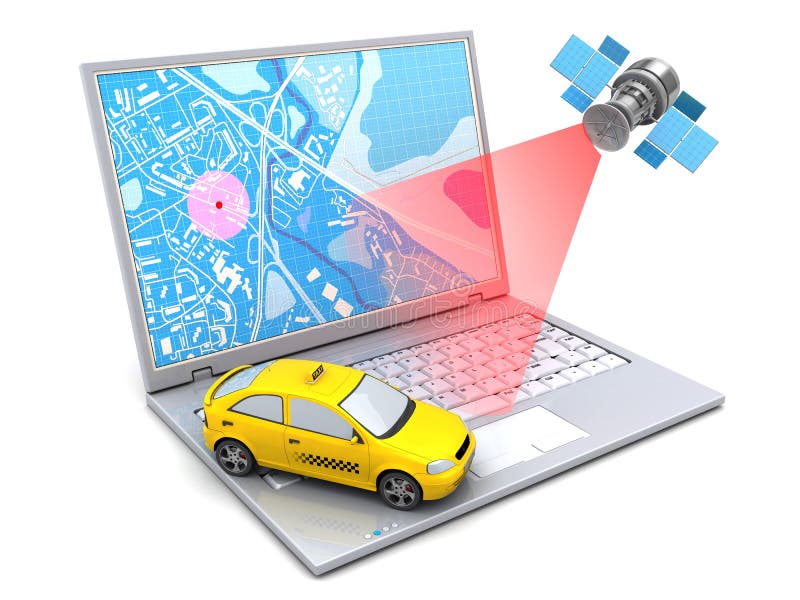 Taxi tracking stock illustration. Illustration of device - 79833812