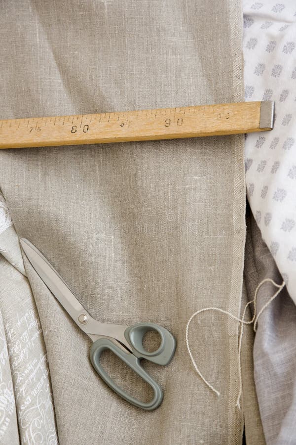 Taylor Scissors, Ruler and Textile Stock Photo - Image of claw, textile ...