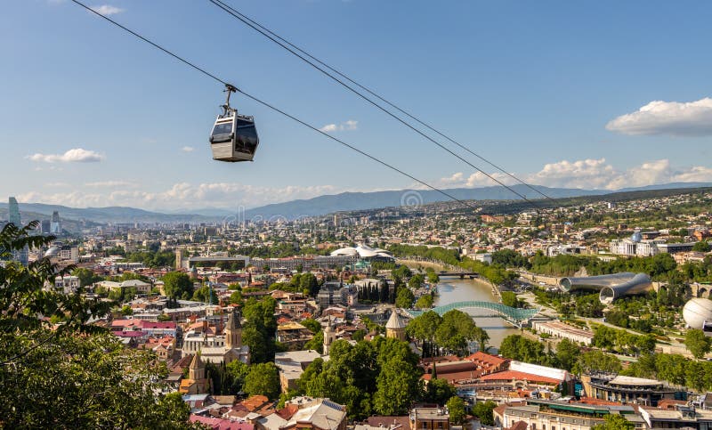 Tbilisi City and Tbilisi Cable Car General View. Georgia Stock Image ...