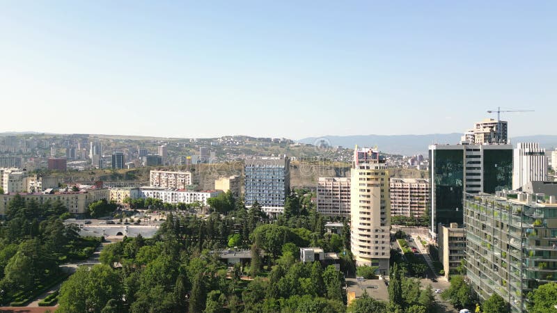Tbilisi, Georgia -4th July, 2024: Aerial Rising View Property and ... Tbilisi, Georgia -4th July, 2024: Aerial Rising View Property and ...