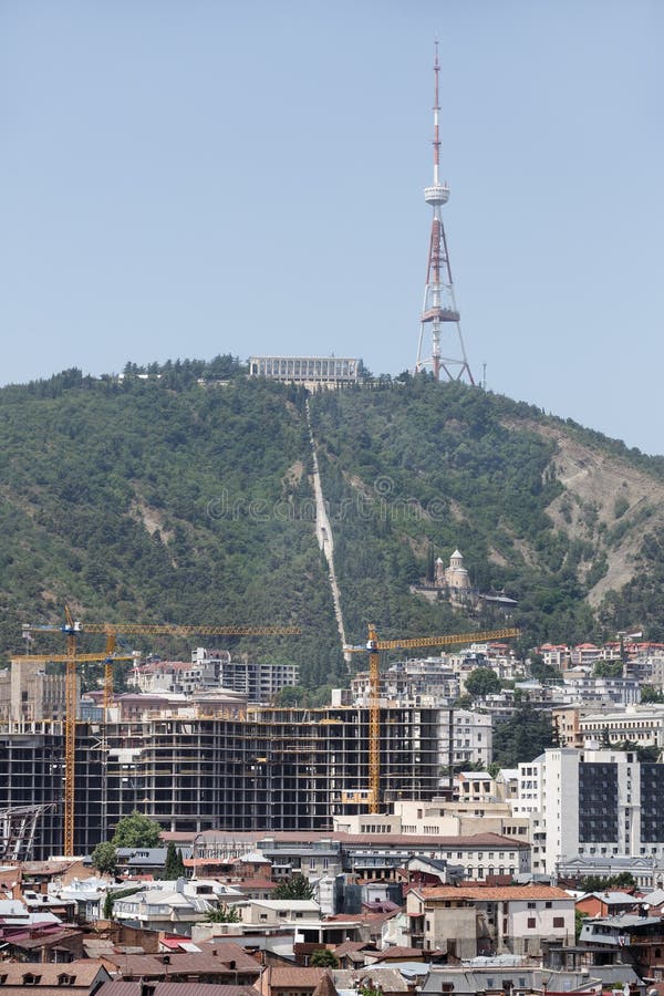 Tbilisi TV tower editorial stock photo. Image of mountain - 96568568