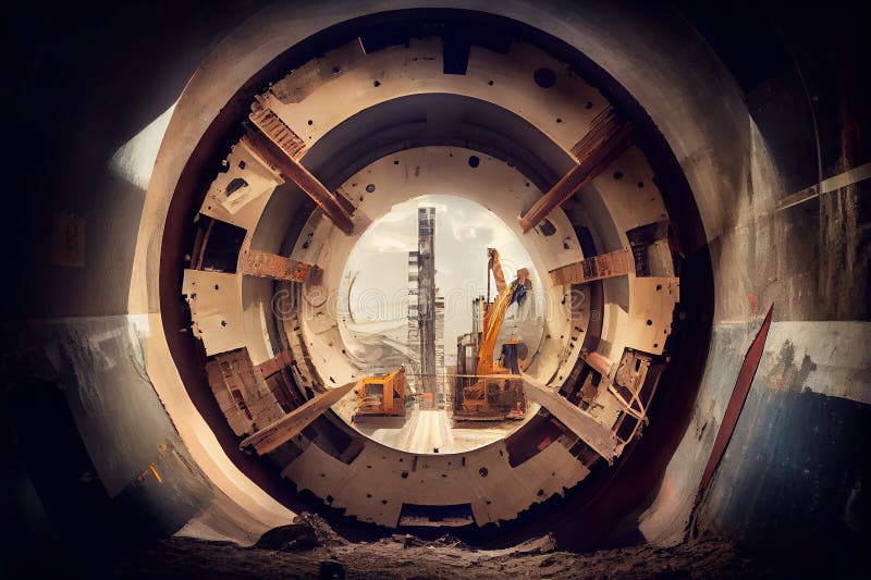 Tbm, with View of Underground Tunnel System in Progress Stock ...